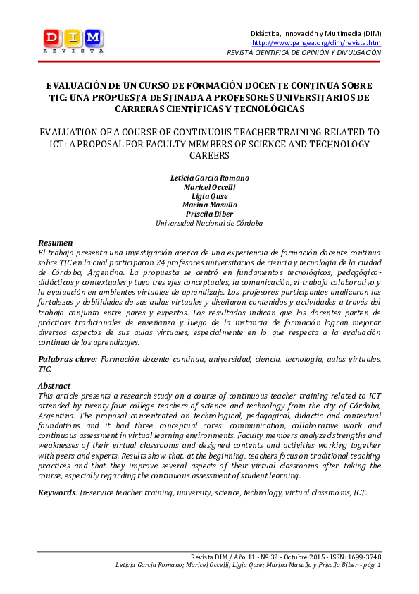 (PDF) Evaluación de un curso de formación docente continua sobre TIC ...