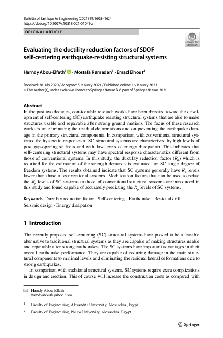 (PDF) Ductility Reduction Factors for SC Systems