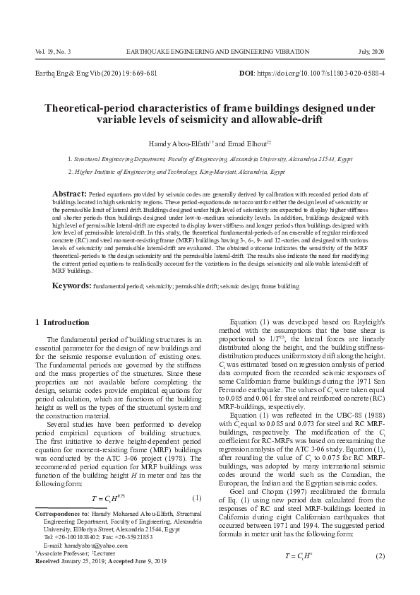 (PDF) Theoretical-period characteristics of frame buildings designed ...
