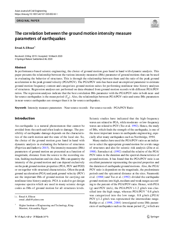 (PDF) The correlation between the ground motion intensity measure parameters of earthquakes