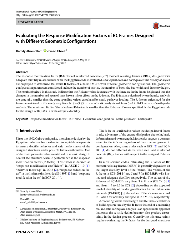 (PDF) Evaluating the Response Modification Factors of RC Frames Designed with Different ...