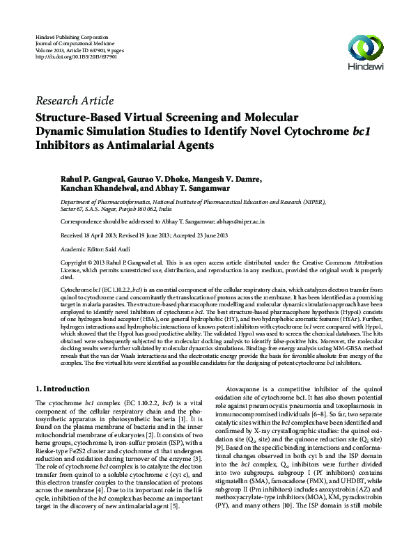 Pdf Structure Based Virtual Screening And Molecular Dynamic