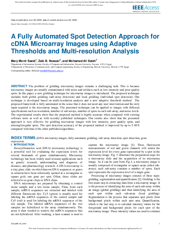 (PDF) A Fully Automated Spot Detection Approach for cDNA Microarray Images using Adaptive ...