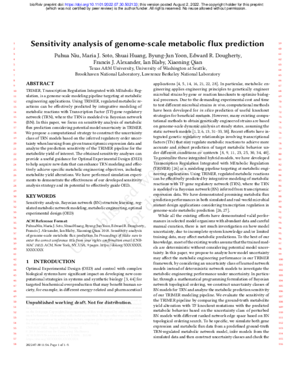 (PDF) Sensitivity analysis of genome-scale metabolic flux prediction