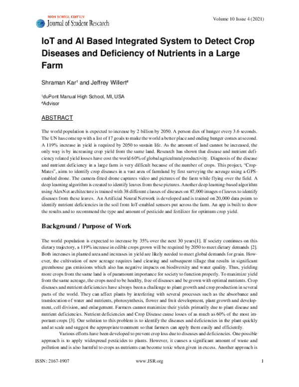(PDF) IoT and AI Based Integrated System to Detect Crop Diseases and ...