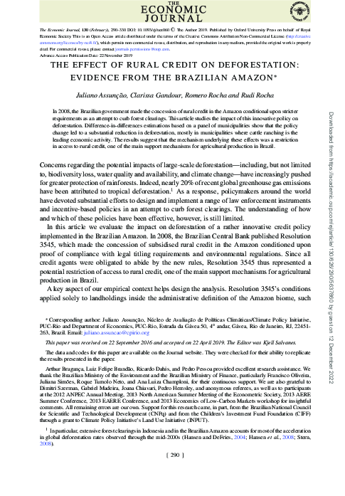 (PDF) The Effect of Rural Credit on Deforestation: Evidence from the ...