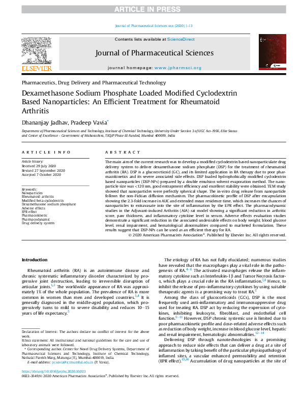 (PDF) Dexamethasone Sodium Phosphate Loaded Modified Cyclodextrin Based ...
