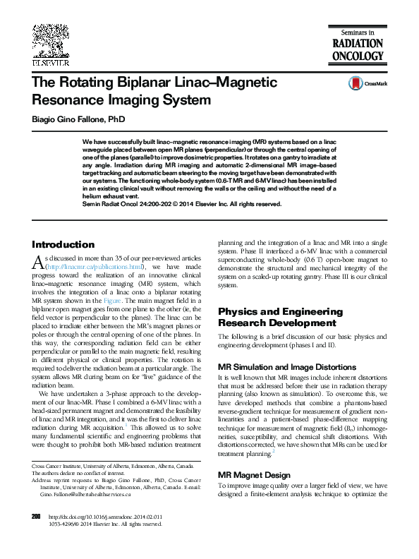 (PDF) The Rotating Biplanar Linac–Magnetic Resonance Imaging System | B ...