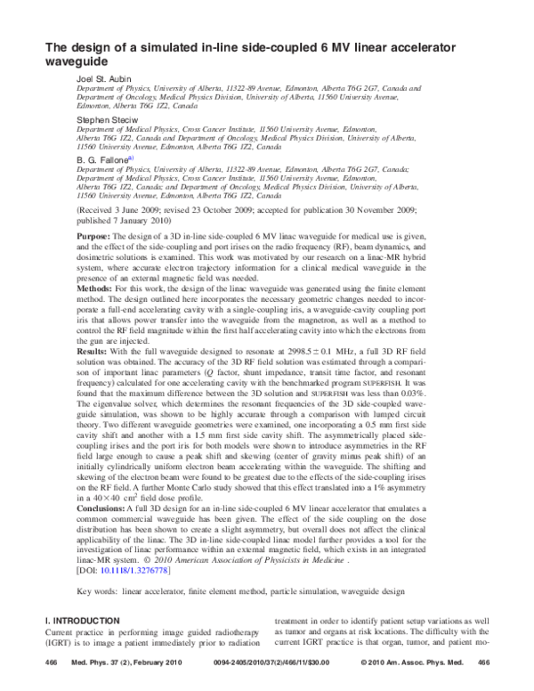 (PDF) The design of a simulated in-line side-coupled 6 MV linear ...