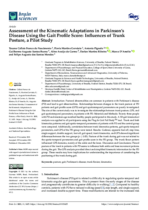 (PDF) Assessment of the Kinematic Adaptations in Parkinson’s Disease ...