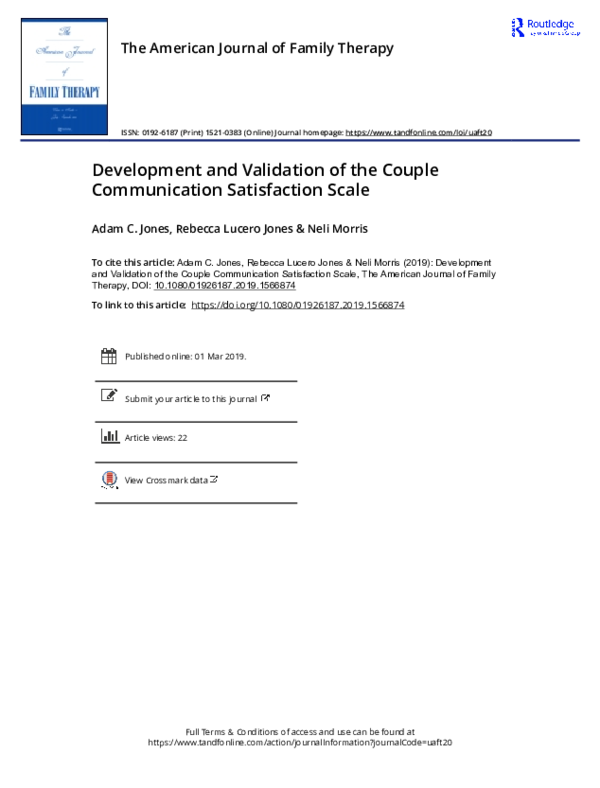 Pdf Development And Validation Of The Couple Communication Satisfaction Scale