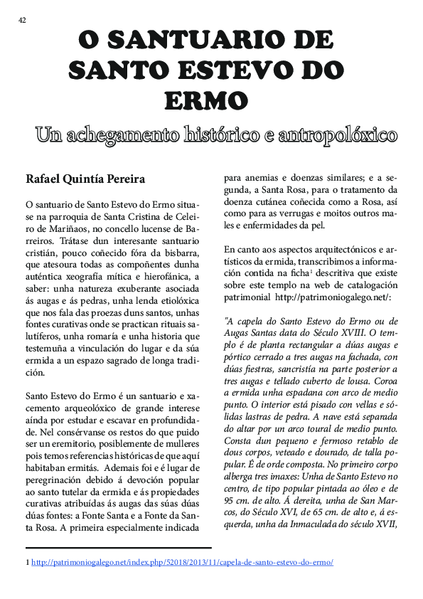 (PDF) O SANTUARIO DE SANTO ESTEVO DO ERMO. UN ACHEGAMENTO HISTÓRICO E ANTROPOLÓXICO | Rafael ...