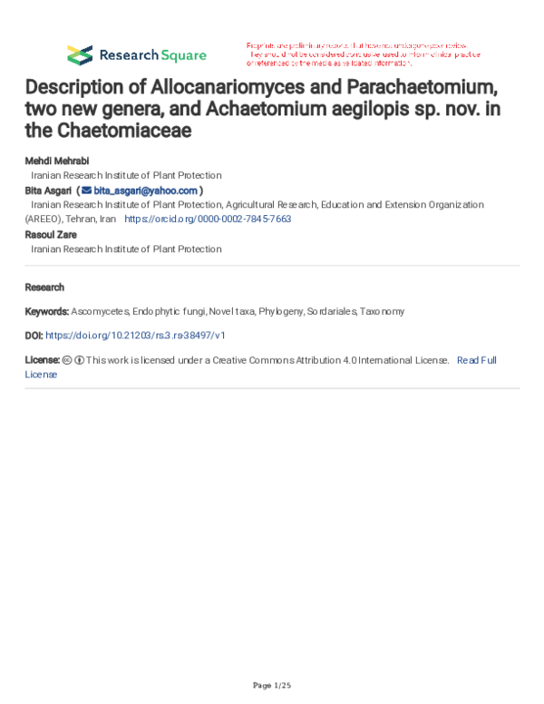 (PDF) Description of Allocanariomyces and Parachaetomium, two new ...