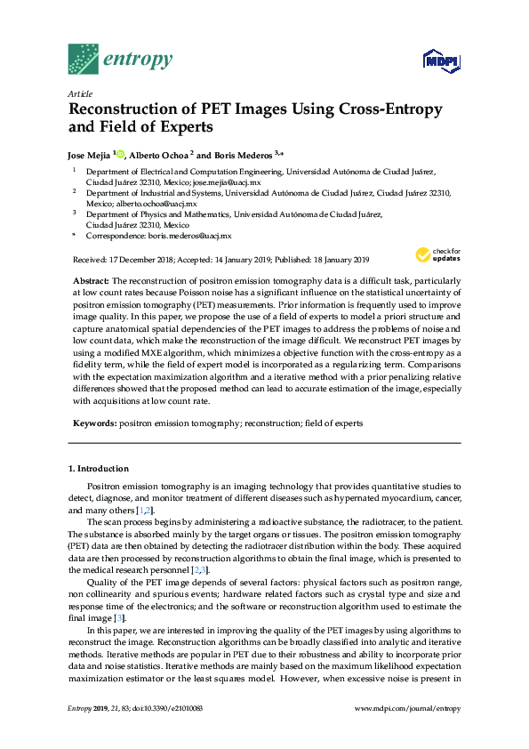 (PDF) Reconstruction of PET Images Using Cross-Entropy and Field of Experts