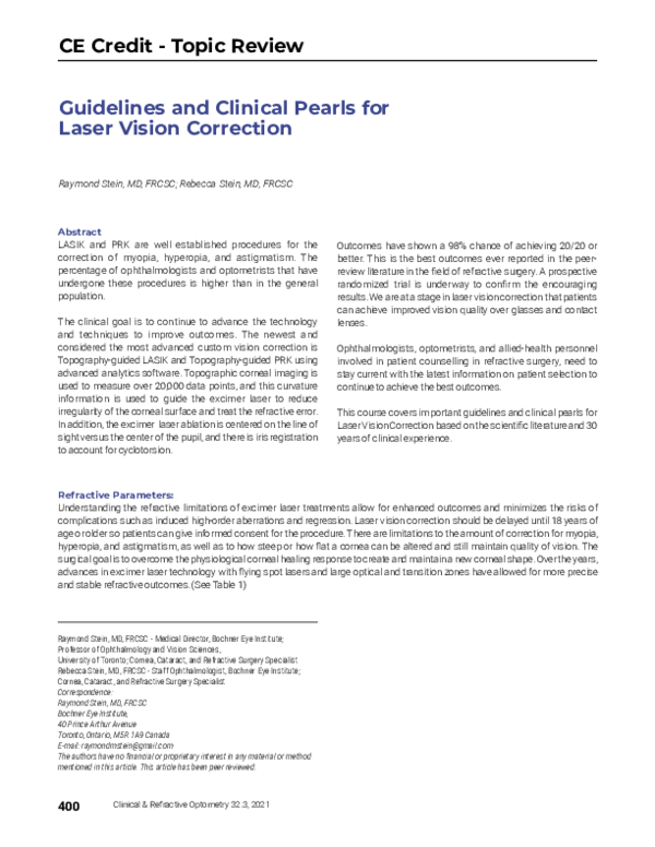 (PDF) Guidelines and Clinical Pearls for Laser Vision Correction