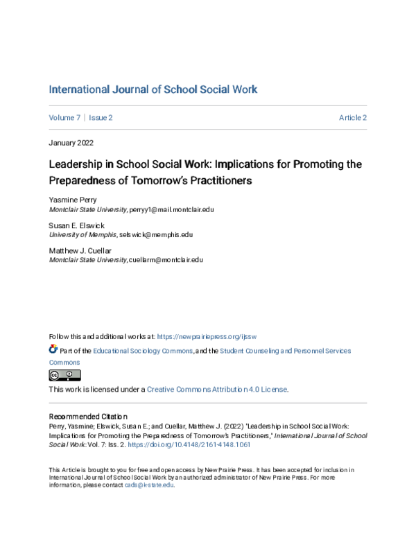 (PDF) Leadership in School Social Work: Implications for Promoting the ...