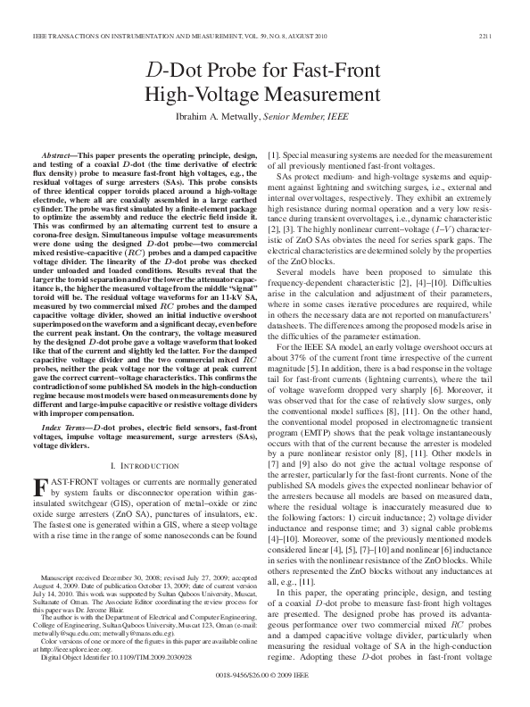 (PDF) D-dot probe for fast-front high-voltage measurement