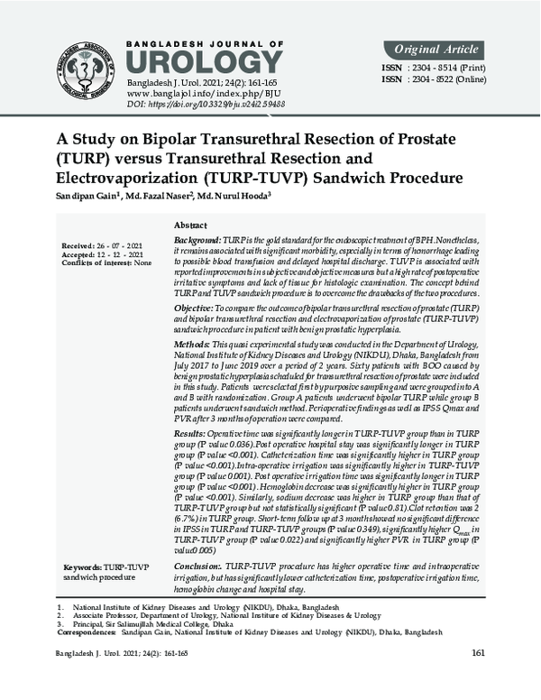 (PDF) A Study on Bipolar Transurethral Resection of Prostate (TURP ...