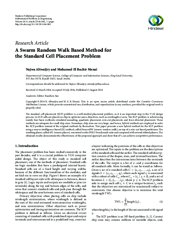 Pdf A Swarm Random Walk Based Method For The Standard Cell Placement Problem
