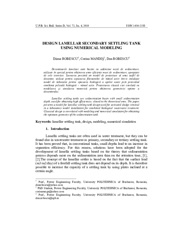 (PDF) Design Lamellar Secondary Settling Tank Using Numerical Modeling