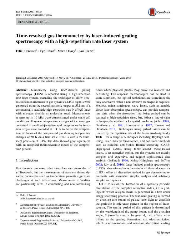(PDF) Time-resolved gas thermometry by laser-induced grating ...