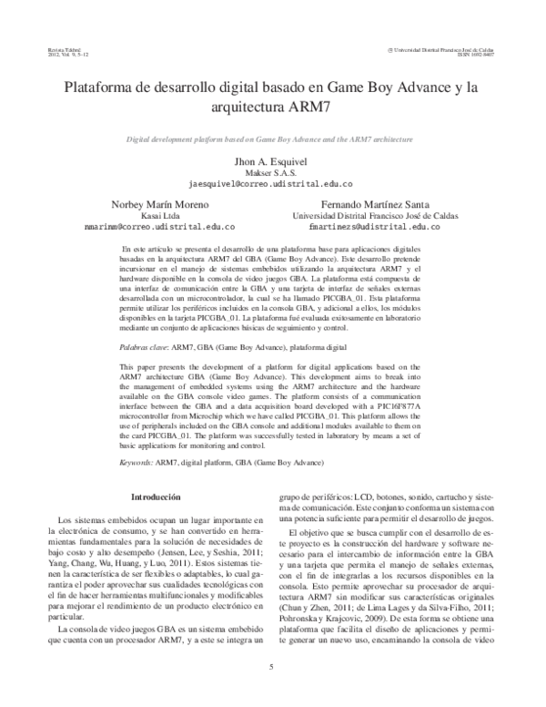 (PDF) Plataforma de desarrollo digital basado en Game Boy Advance y la arquitectura ARM7 Digital ...