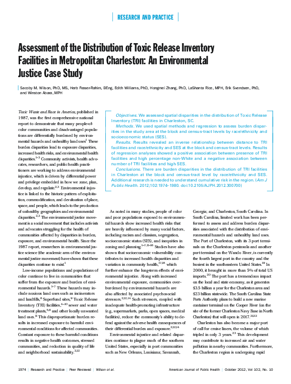 (PDF) Assessment of the Distribution of Toxic Release Inventory ...