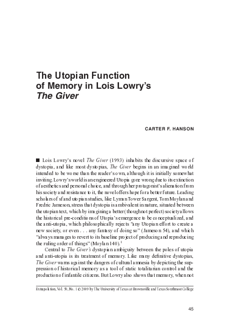 (PDF) The Utopian Function of Memory in Lois Lowry's The Giver