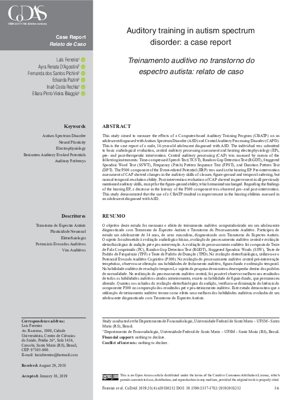 (PDF) Auditory training in autism spectrum disorder: a case report | Eduarda Pazini - Academia.edu