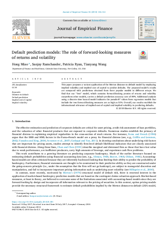 (PDF) Default prediction models: The role of forward-looking measures of returns and volatility