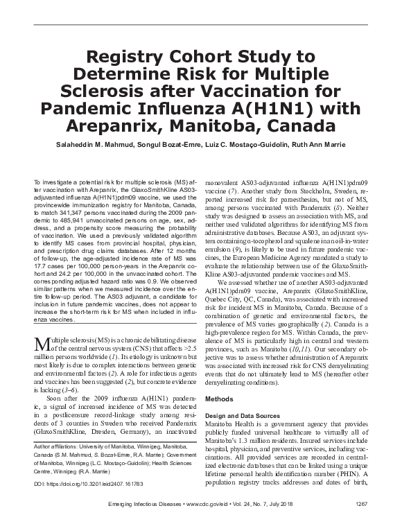 (PDF) Registry Cohort Study to Determine Risk for Multiple Sclerosis ...