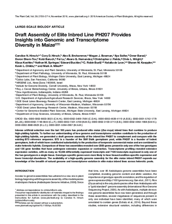 (PDF) Draft Assembly of Elite Inbred Line PH207 Provides Insights into ...