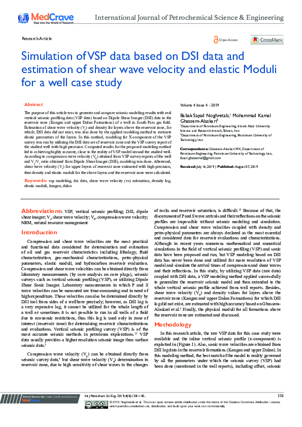 (PDF) Simulation of VSP data based on DSI data and estimation of shear wave velocity and elastic ...