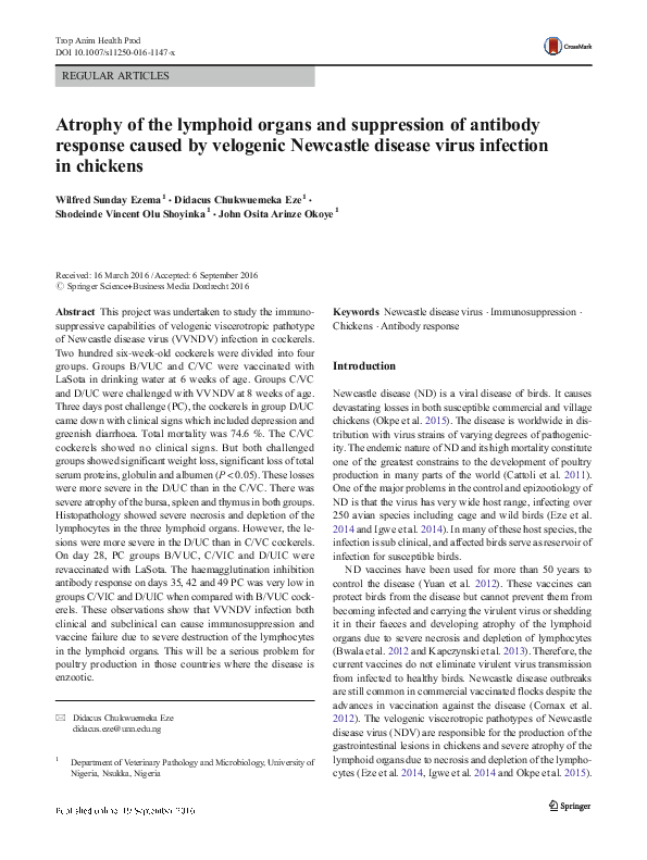 (PDF) Atrophy of the lymphoid organs and suppression of antibody ...