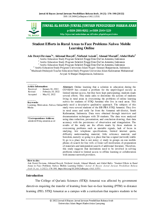 (PDF) Student Efforts in Rural Areas to Face Problems Nahwu Mobile ...
