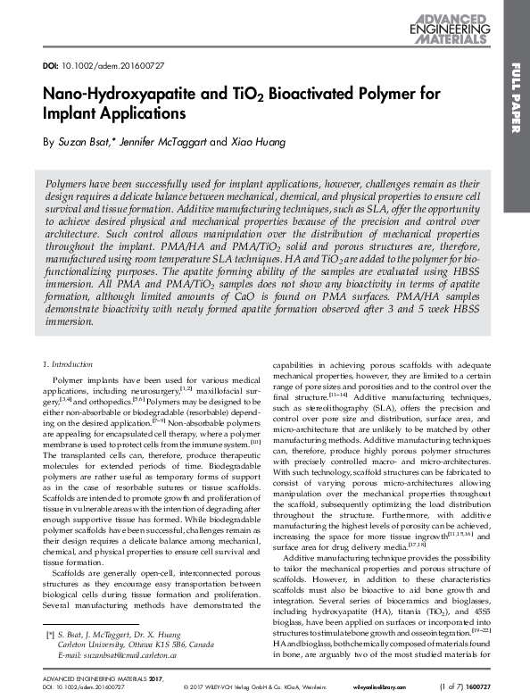 (PDF) Nano-Hydroxyapatite and TiO2 Bioactivated Polymer for Implant ...