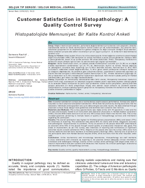 (PDF) Customer Satisfaction in Histopathology: A Quality Control Survey