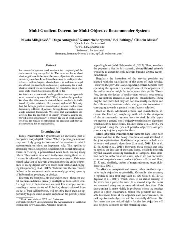 (PDF) Multi-Gradient Descent for Multi-Objective Recommender Systems | Claudiu Musat - Academia.edu