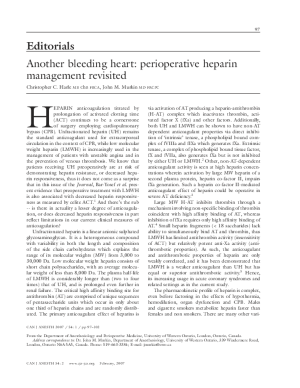 (PDF) Another bleeding heart: perioperative heparin management ...