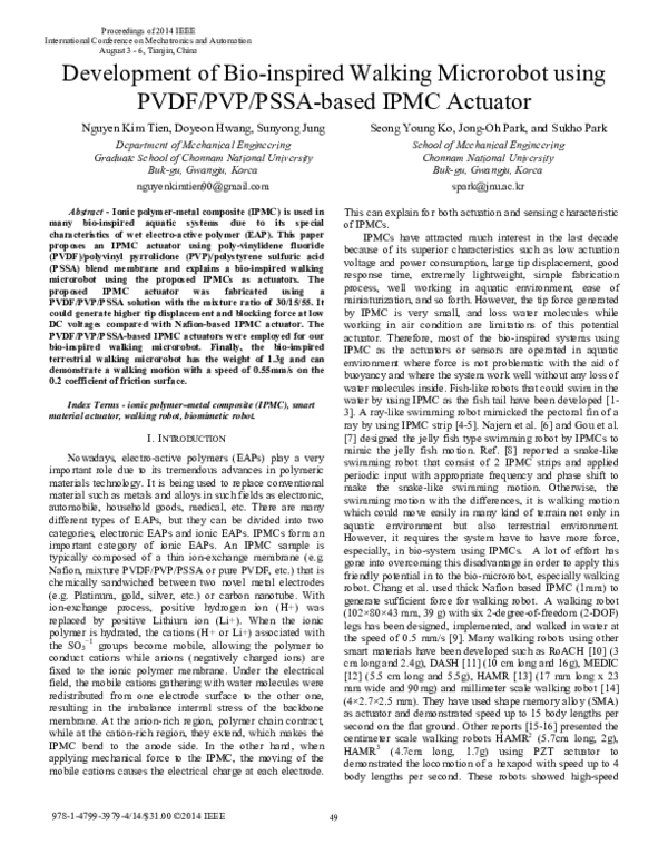 (PDF) Development of bio-inspired walking microrobot using PVDF/PVP/PSSA-based IPMC actuator