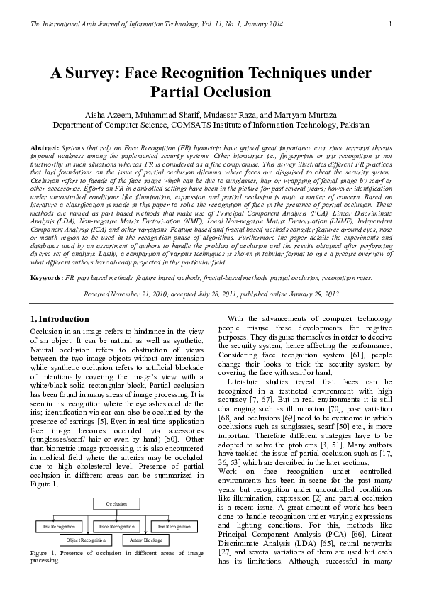 (PDF) A Survey: Face Recognition Techniques under Partial Occlusion