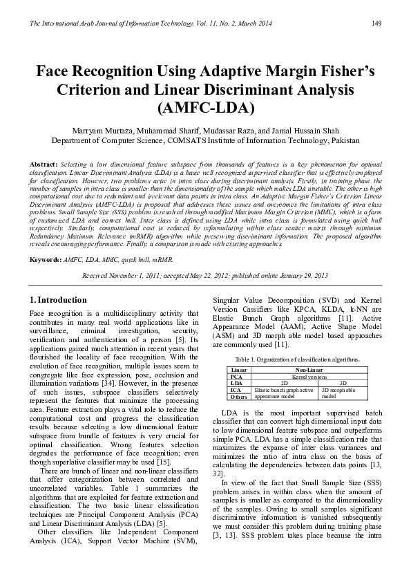 (PDF) Face Recognition Using Adaptive Margin Fisher’s Criterion and Linear Discriminant Analysis