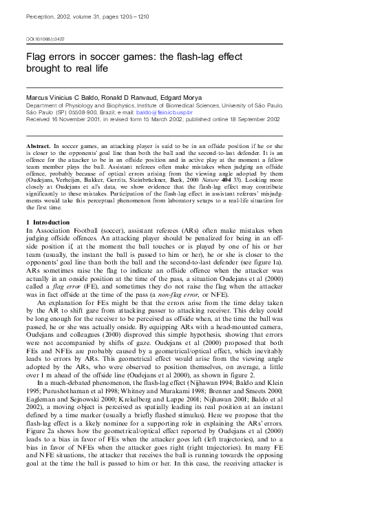 (PDF) Flag Errors in Soccer Games: The Flash-Lag Effect Brought to Real ...