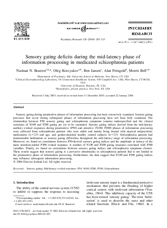 (PDF) Sensory gating deficits during the mid-latency phase of ...