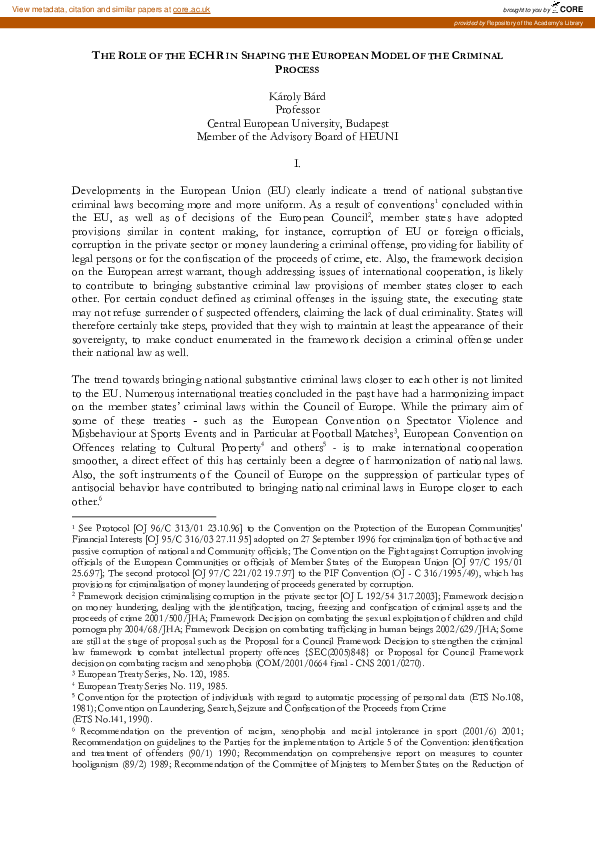 (PDF) The Role of the ECHR in Shaping the European Model of the ...