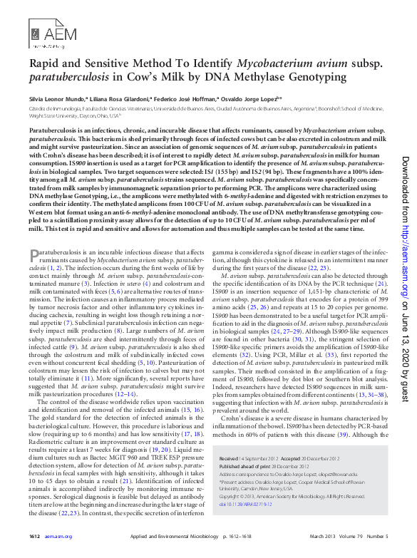 (PDF) Rapid and Sensitive Method To Identify Mycobacterium avium subsp ...