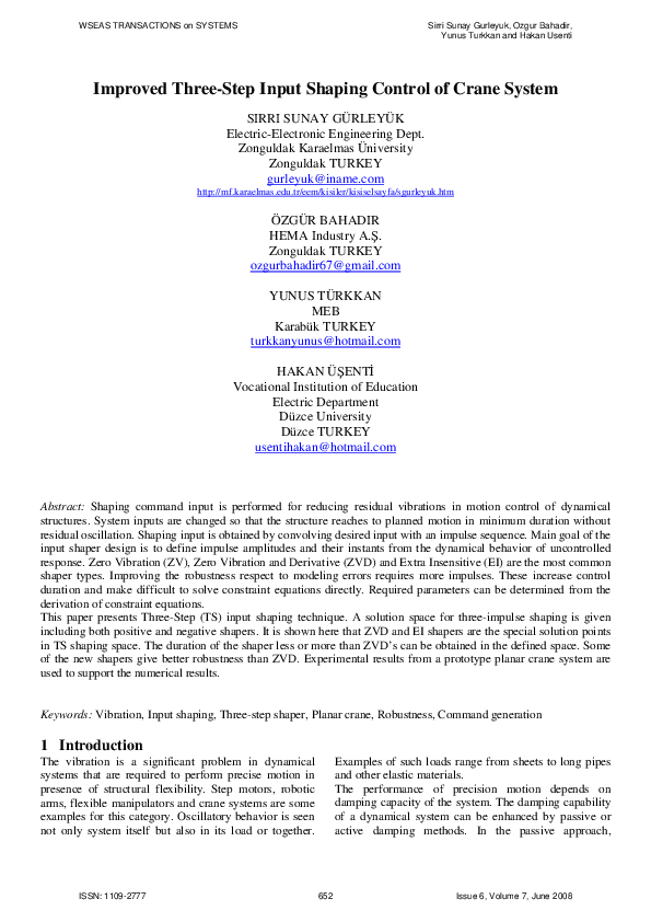 (PDF) Improved three-step input shaping control of crane system