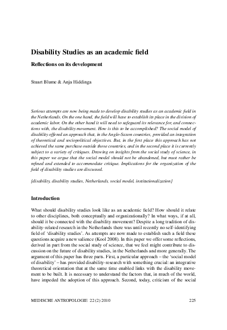 (PDF) Disability Studies as an academic field: reflections on its ...