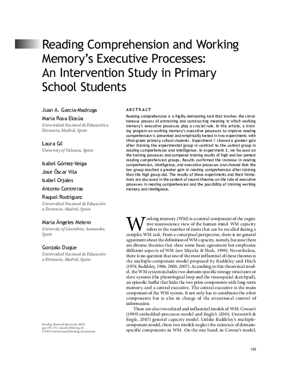 (PDF) Reading Comprehension and Working Memory's Executive Processes: An Intervention Study in ...