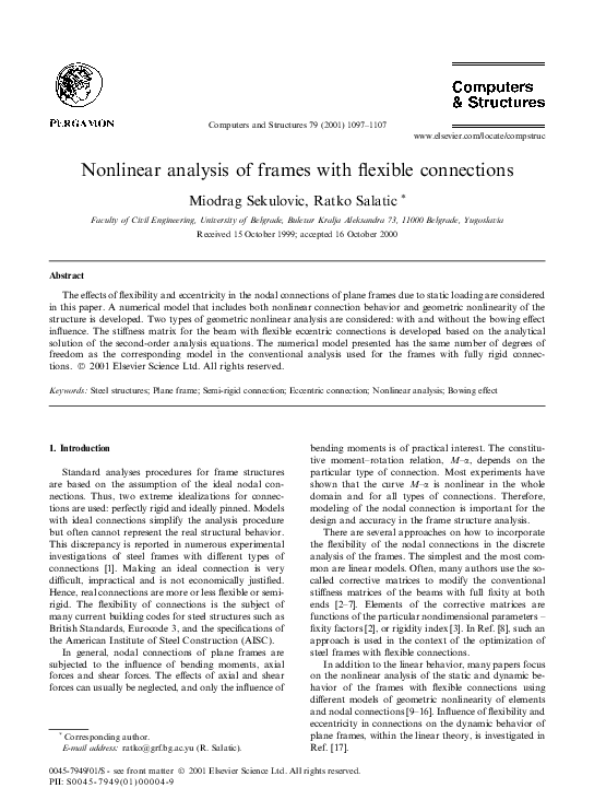 (PDF) Nonlinear analysis of frames with flexible connections